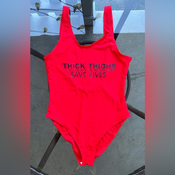 Unbranded | Swim | Thick Thighs Save Lives One Piece Scoop Back Swimsuit In Redblack Size Xxl ...